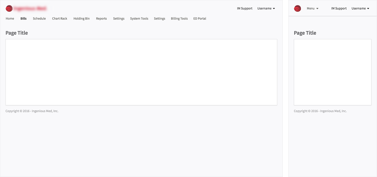 Our basic page template on large and small screen sizes.